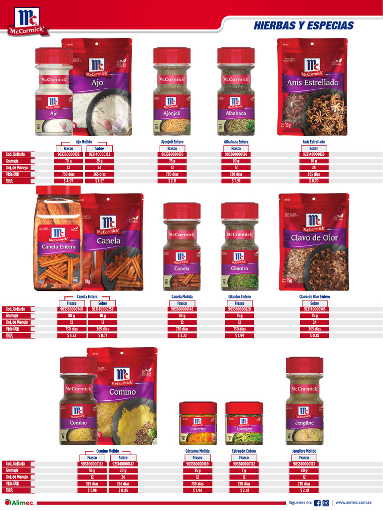 McCormick Productos 2024 | PDF | Alimentos | Hierbas y especias
