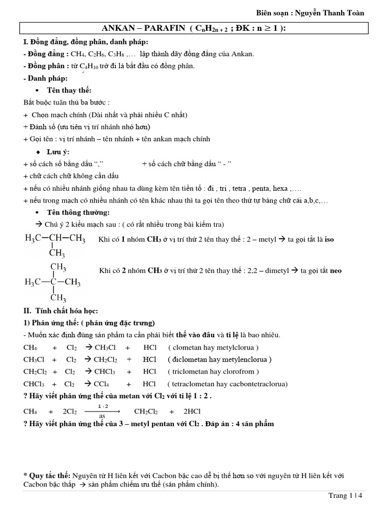 Lý thuyết Ankan + Anken | PDF