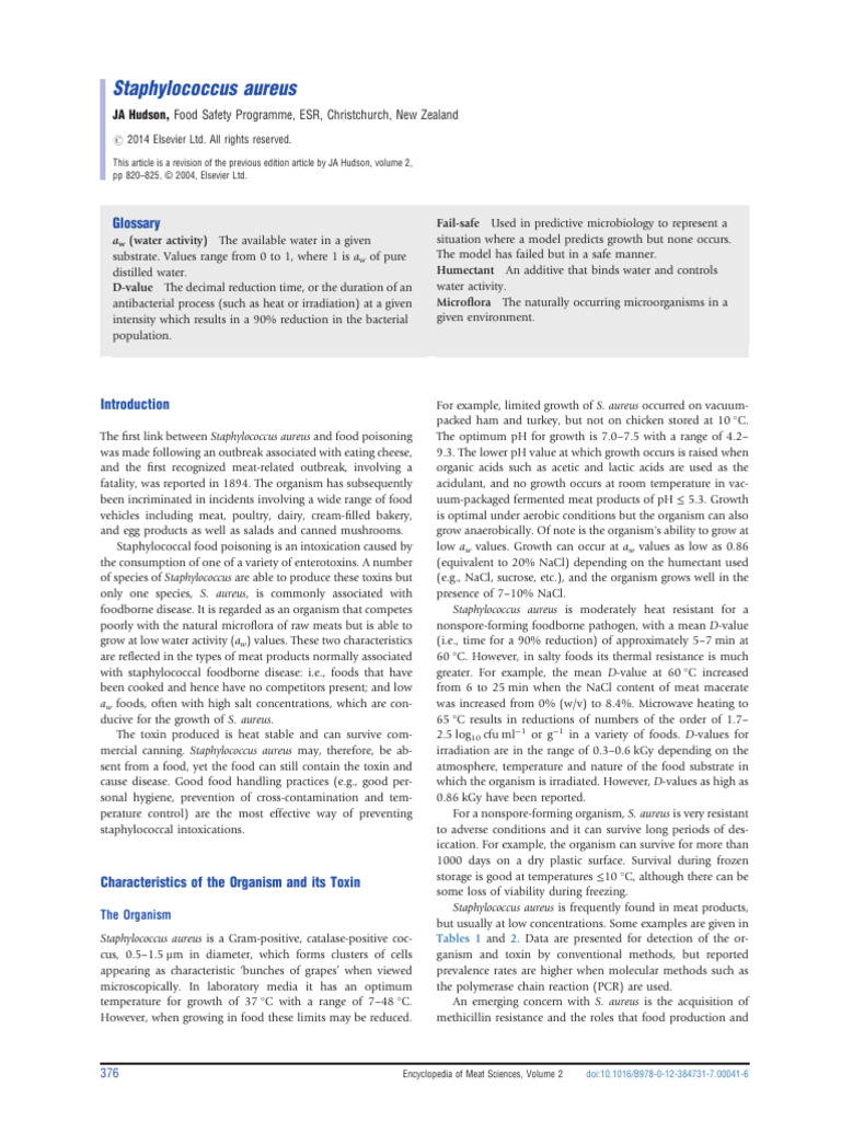 Microbiological Safety of Meat - Staphylococcus Aureus | PDF | Staphylococcus | Foodborne Illness