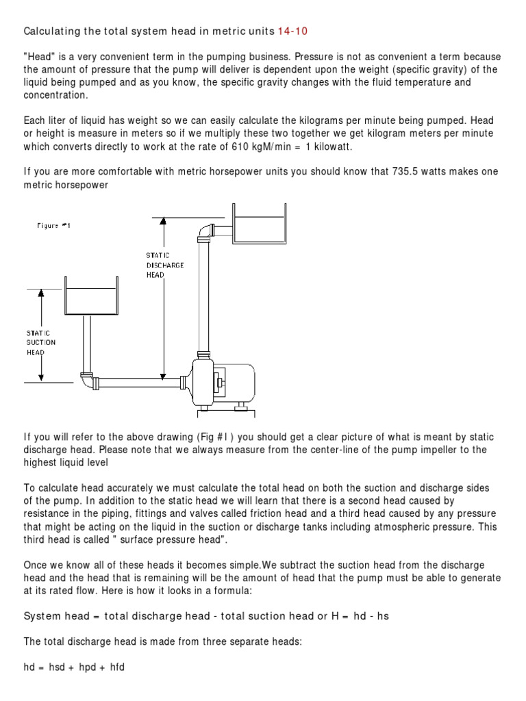 Total System Head Calculation in Meters | PDF | Pump | Pressure
