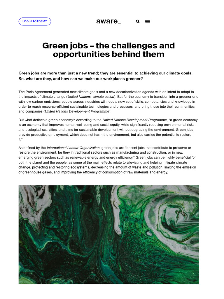 Aware Theplatform Com Green Jobs The Challenges and Opportunities ...