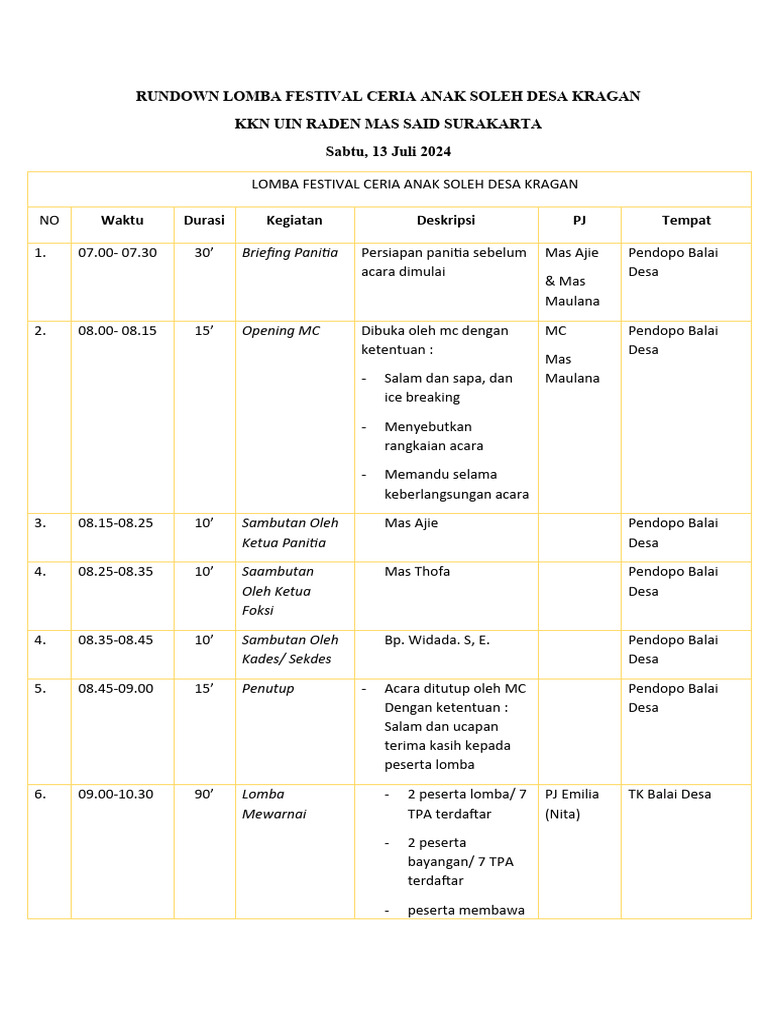 Rundown Acara Festival | PDF