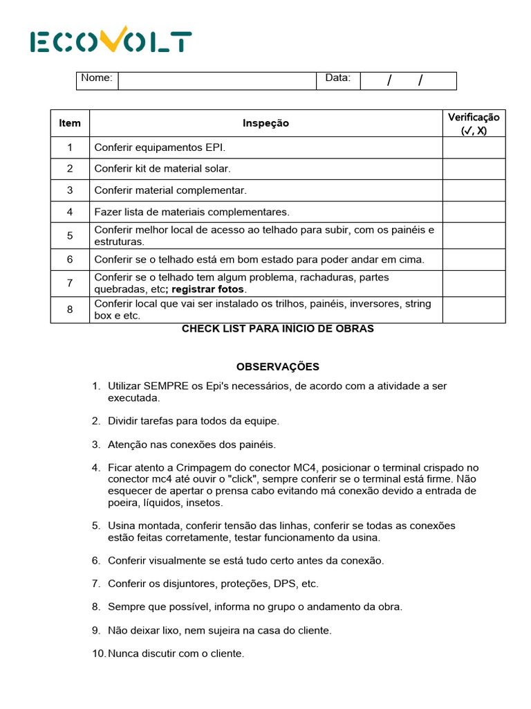 Check List Para Início de Obras | PDF Check List Para Início de Obras | PDF