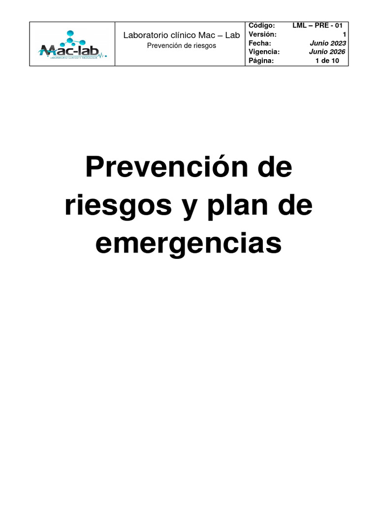 Programa de Prevencion de Riesgos y Plan de Emergencias | PDF | Laboratorios | Incendios