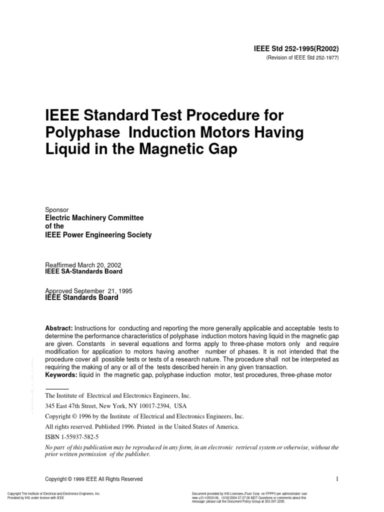 IEEE - 0252 - 2002 Test Procedure For Polyphase Induction Motors | PDF ...