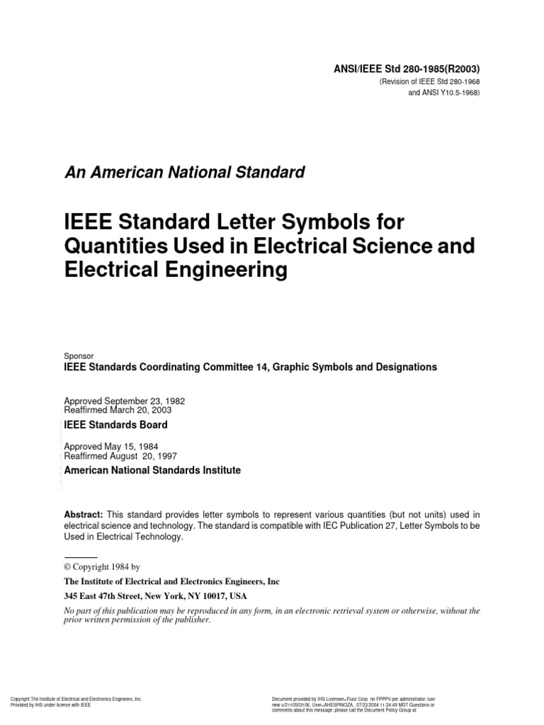 IEEE - 0280 - 2003 Letter Symbols For Quantities Used in Electrical Science and Electrical ...