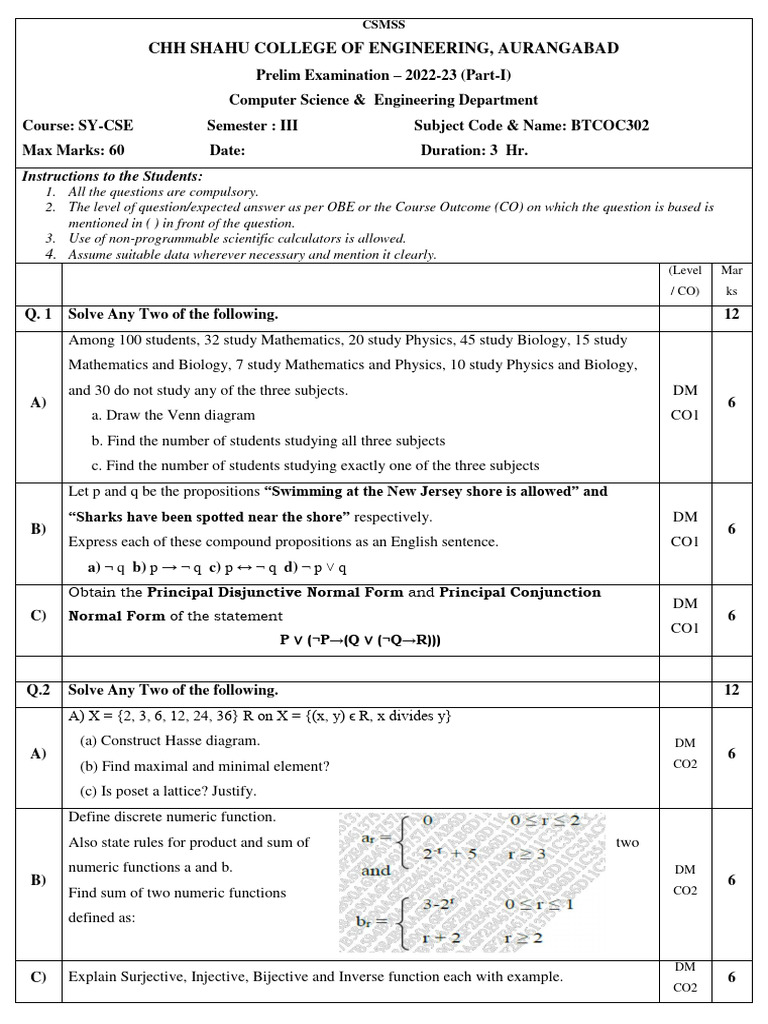 Prelim DMS | PDF | Function (Mathematics) | Mathematical Relations