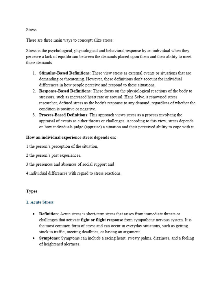 Stress Notes Pdf Stress Biology Psychotherapy