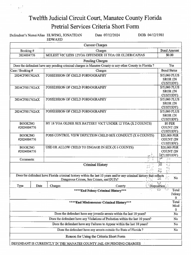 Pretrial Services Criteria Short Form - Jonathan Elwing | PDF