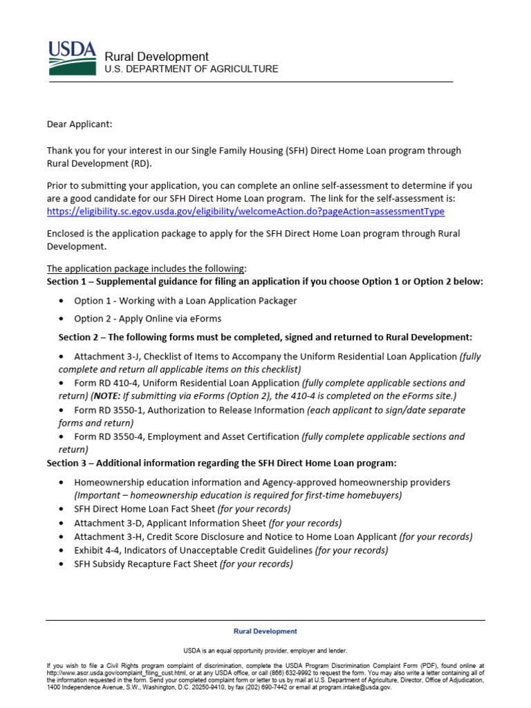 USDA SFH Direct Loan Application Guide | PDF | Cheque | Savings And ...