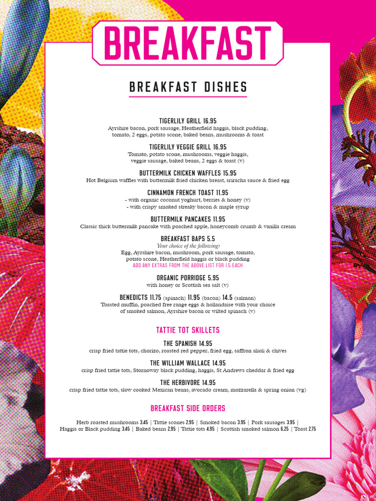 Breakfast Menu at Tigerlily Grill | PDF | Bacon | Pancake