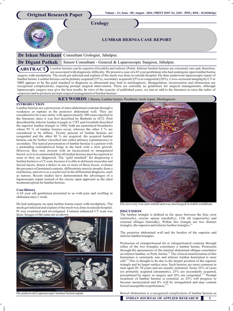 Laparoscopic Repair of Lumbar Hernia | PDF | Human Diseases And ...