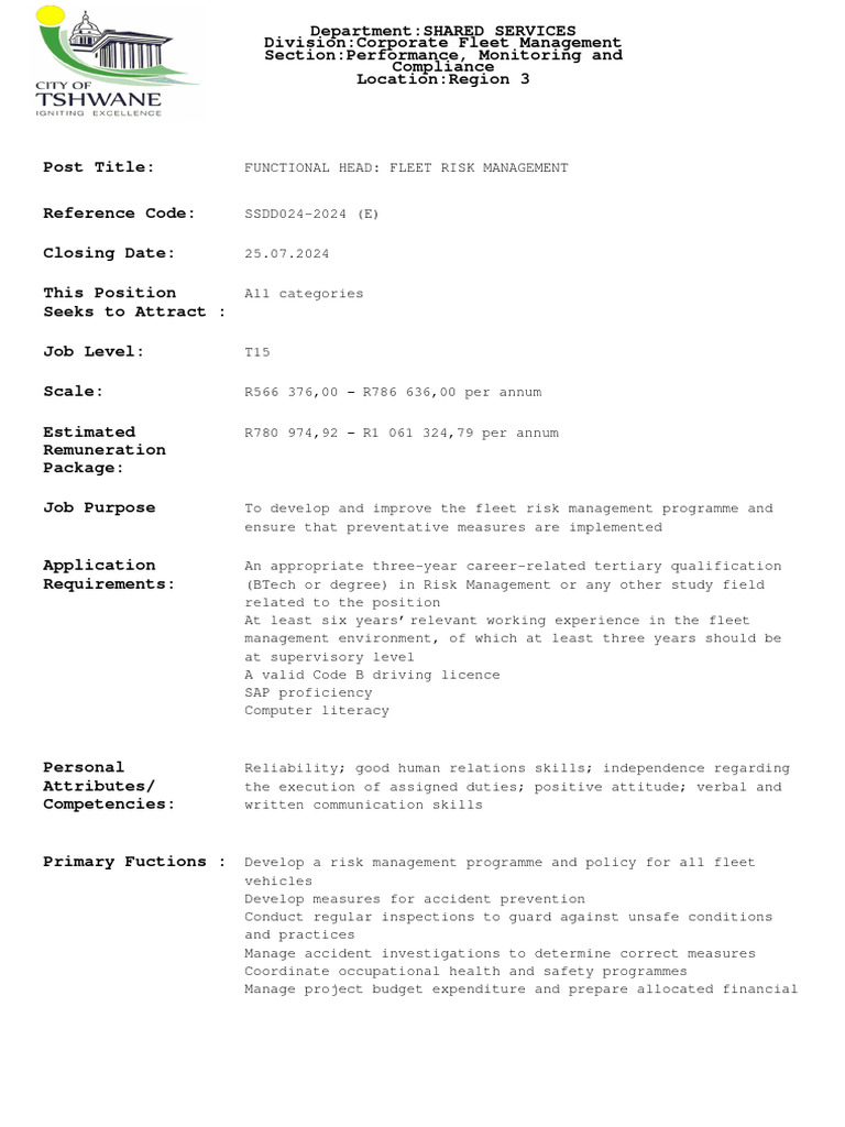 Data Overview - Functional Head - Fleet Risk Management | PDF | Risk ...