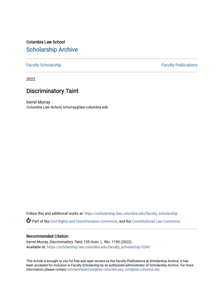 Discriminatory Taint | PDF | Batson V. Kentucky