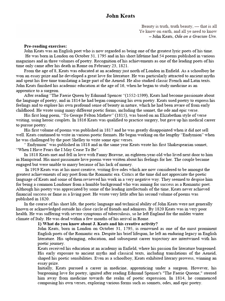 keats john_2024 | PDF | John Keats | Poetry