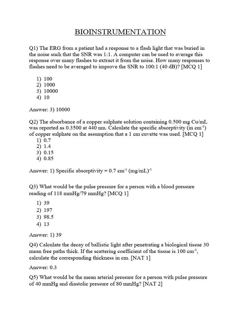 Subject Test 2- Bioinstrumentation | PDF | Heart | Flow Measurement