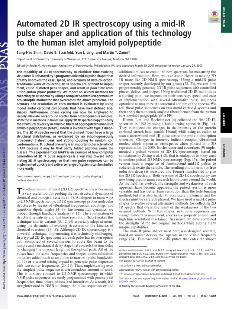 Shim Et Al 2007 Automated 2d Ir Spectroscopy Using A Mid Ir Pulse
