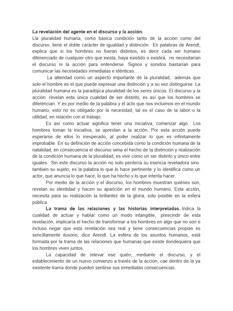 Acción y Discurso en la Pluralidad Humana | PDF | Hannah Arendt ...