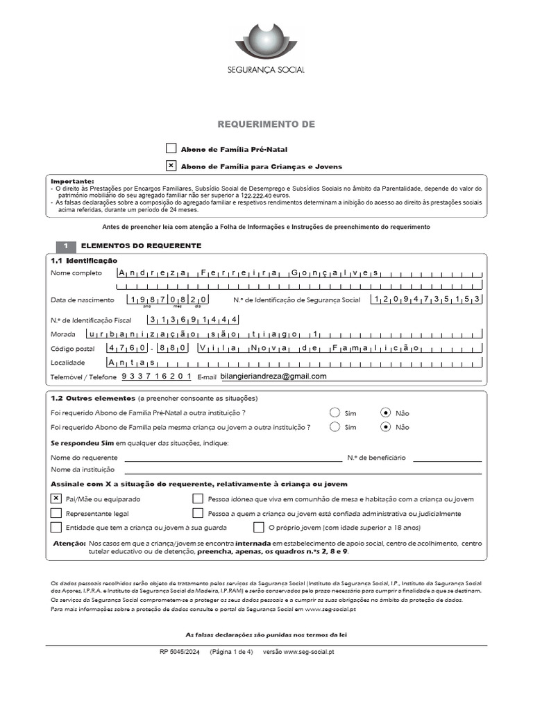 Formulario Segurança Social | PDF | Bem-estar social | Fundo de pensão