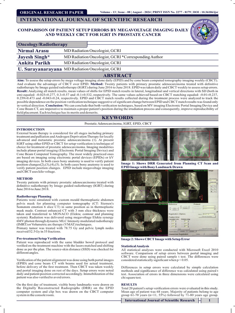 Comparison Of Patient Setup Errors By Megavoltage Imaging Daily And Weekly Cbct For Igrt In