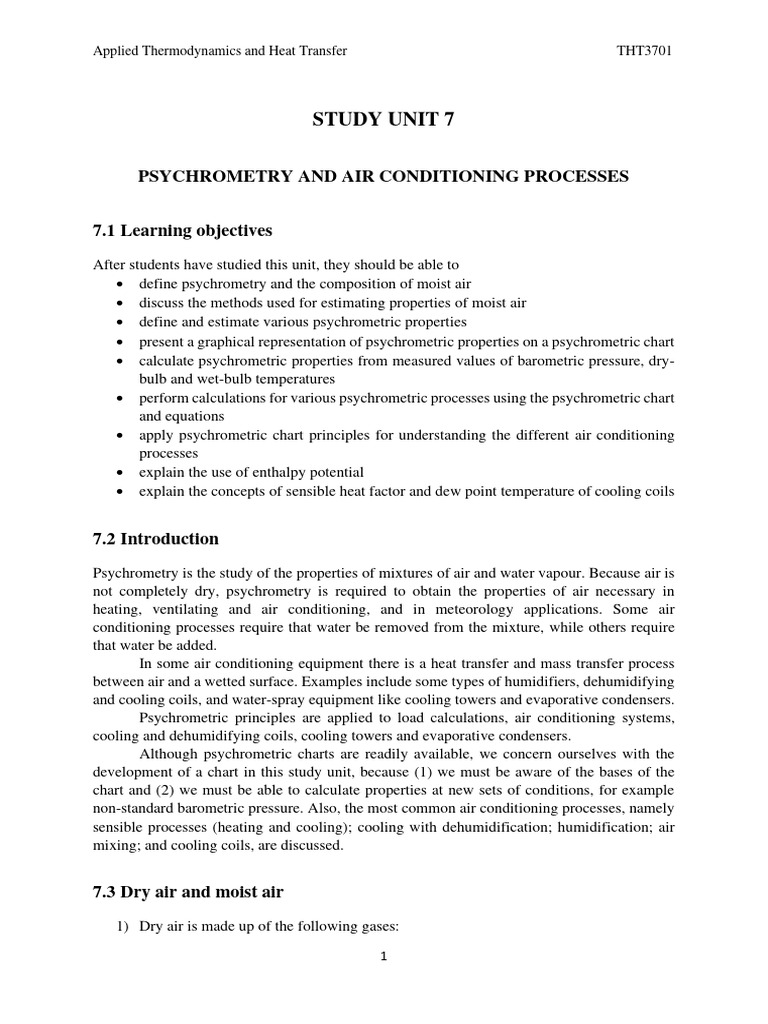 Learning Unit 7 - Psychrometry and Air Conditioning Processes | PDF | Humidity | Heat