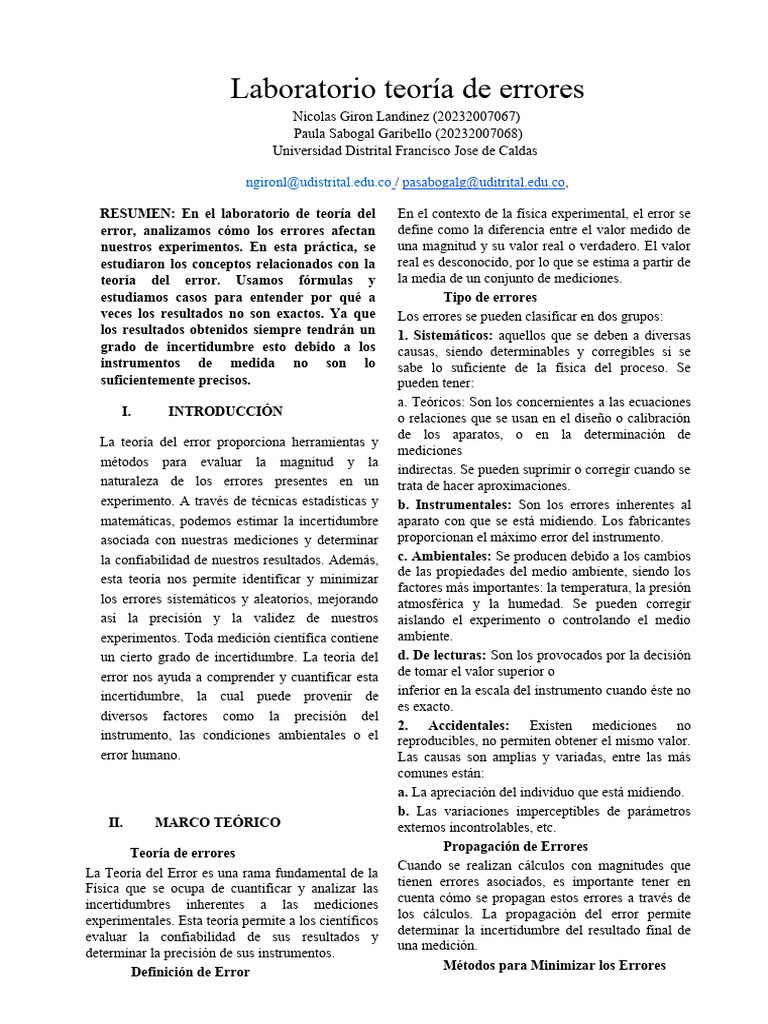 Laboratorio Teorí Del Error.1 | PDF | Medición | Incertidumbre