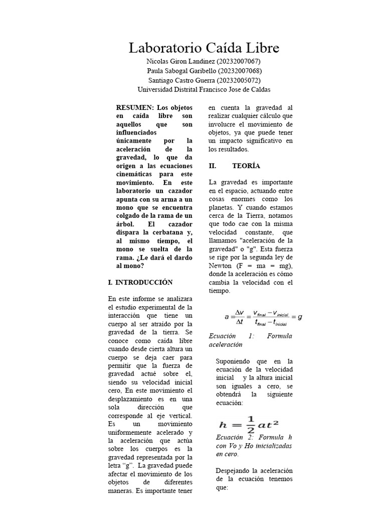 LAB MONO (1) | PDF | Gravedad | Aceleración