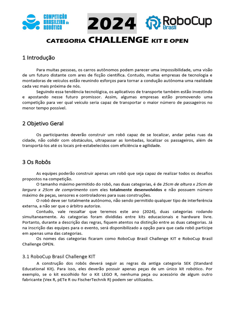 Regras Challenge 2024 Portugues-V1.1 | PDF | Robô | Robótica