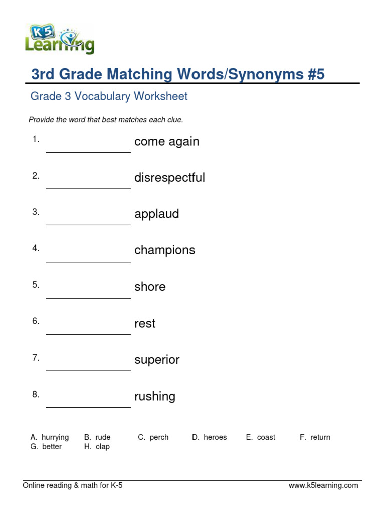 3rd Grade Synonyms 5 | PDF | Foreign Language Studies