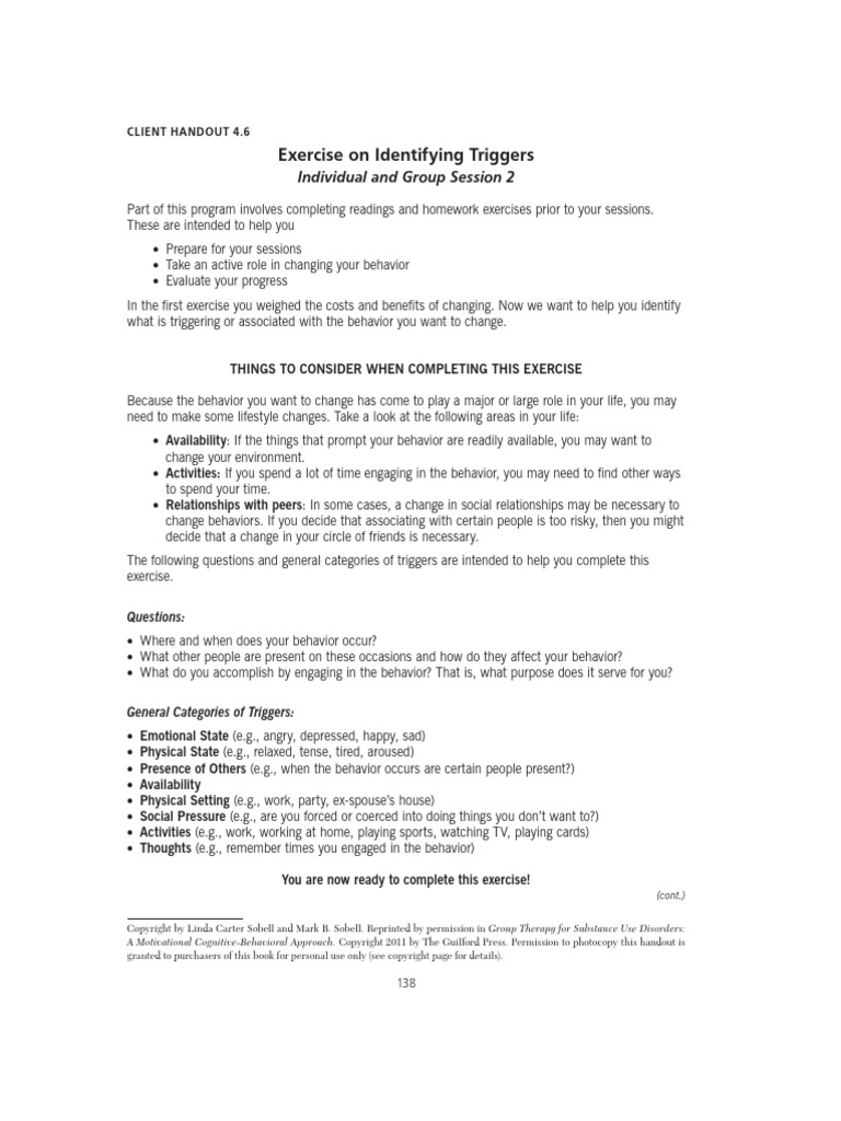 Client Handout 4 6 Exercise On Identifying Triggers | PDF | Behavior ...