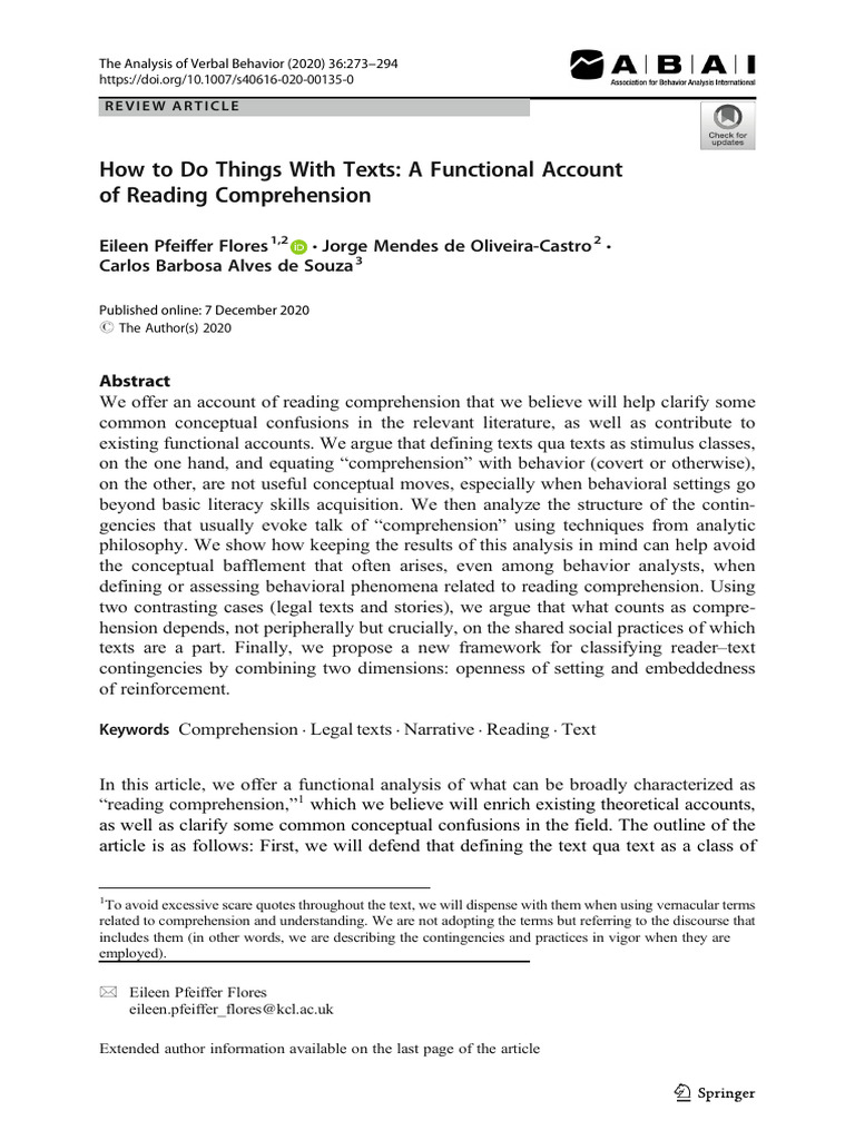How To Do Things With Texts - A Functional Account of Reading ...