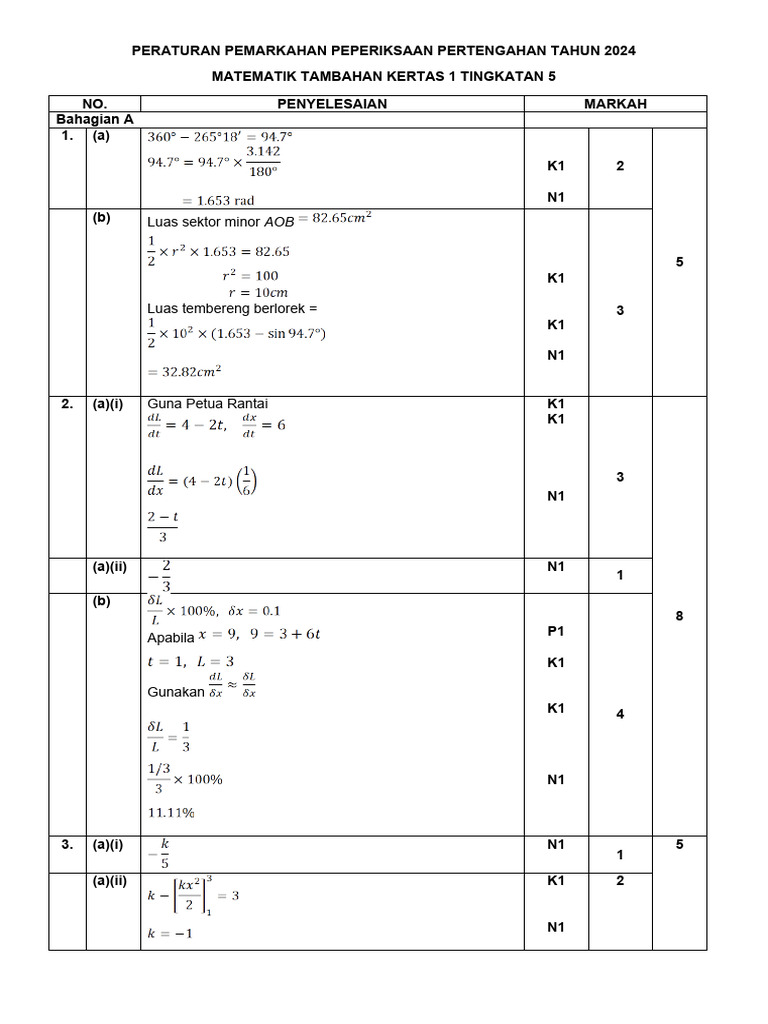 PERATURAN PEMARKAHAN PEPERIKSAAN PERTENGAHAN TAHUN 2024 MT K1 T5 | PDF