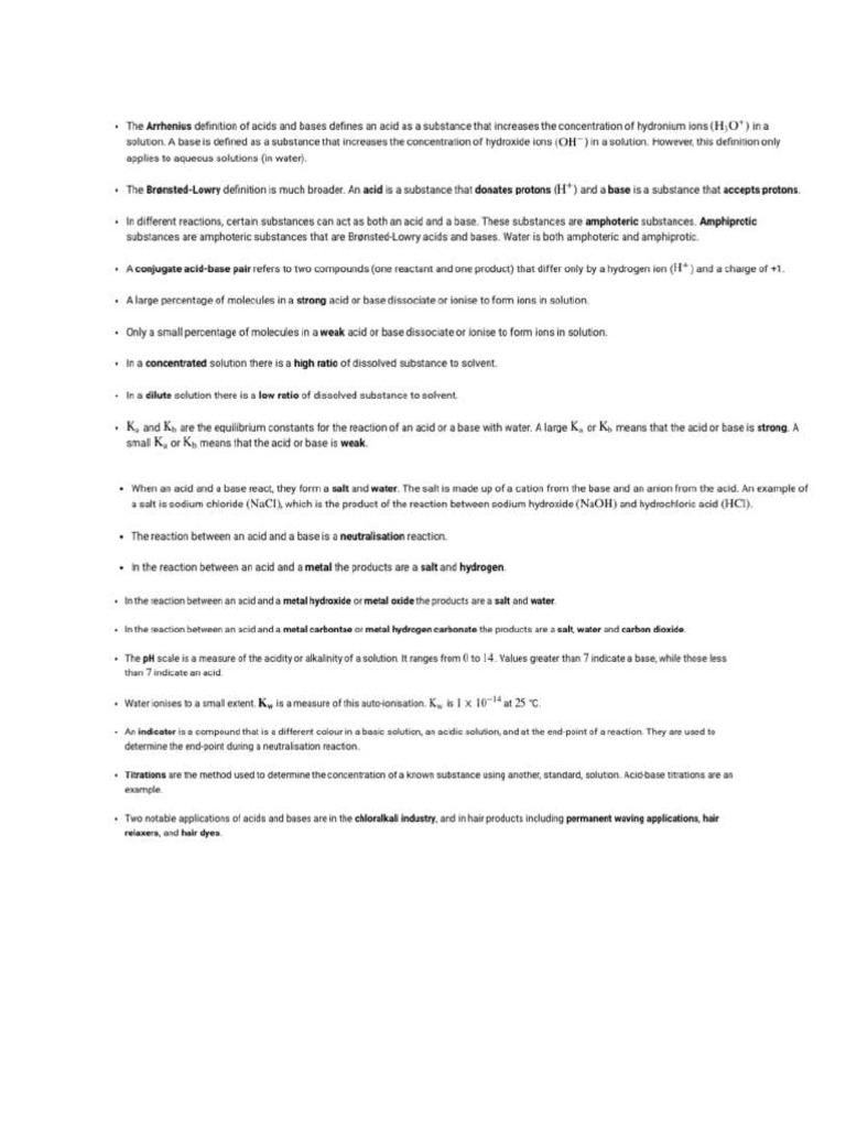 Summary Acids And Base Pdf
