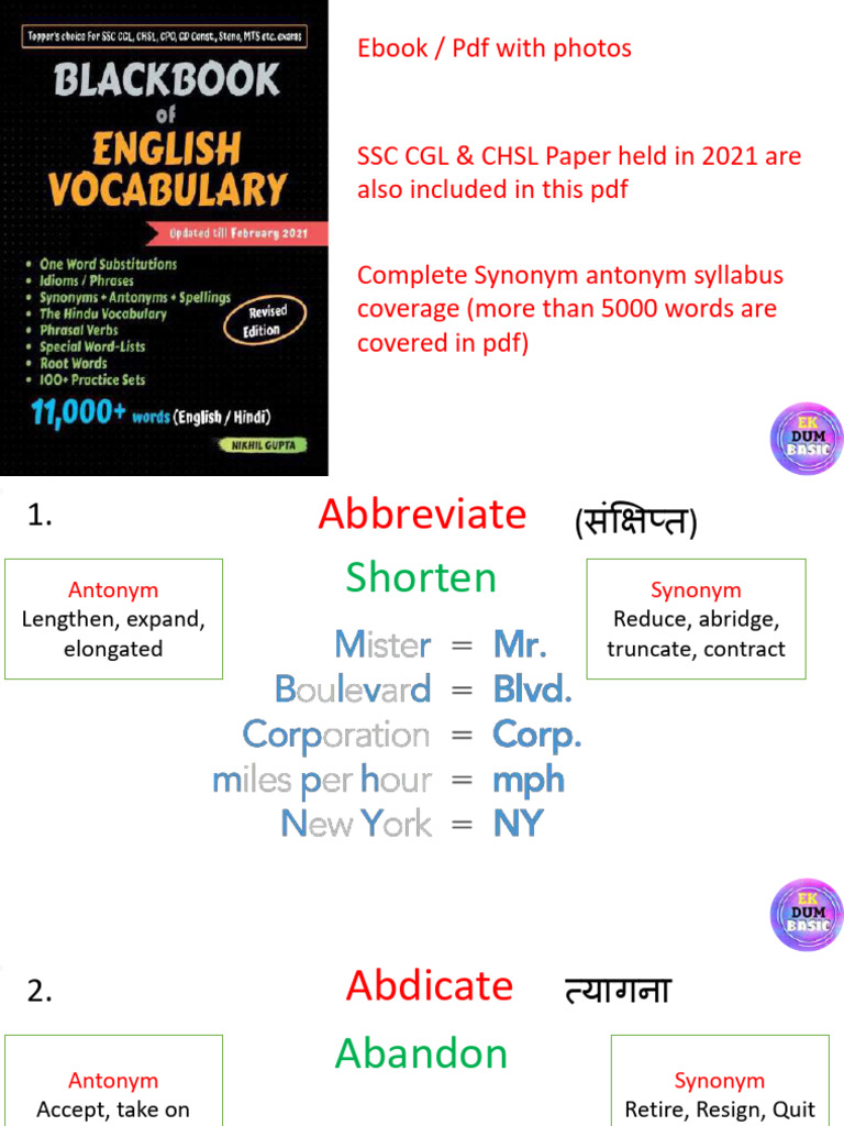 001) Complete Synonym Antonym 5000words PDF - PDF | PDF