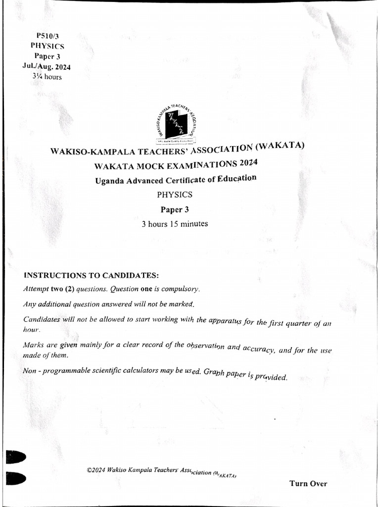 Wakata Mock Phy 3 A 2024 | PDF