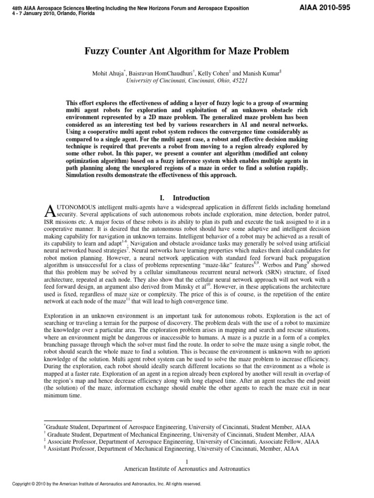 Fuzzy Counter Ant Algorithm For Maze Problem Pdf Fuzzy Logic Applied Mathematics