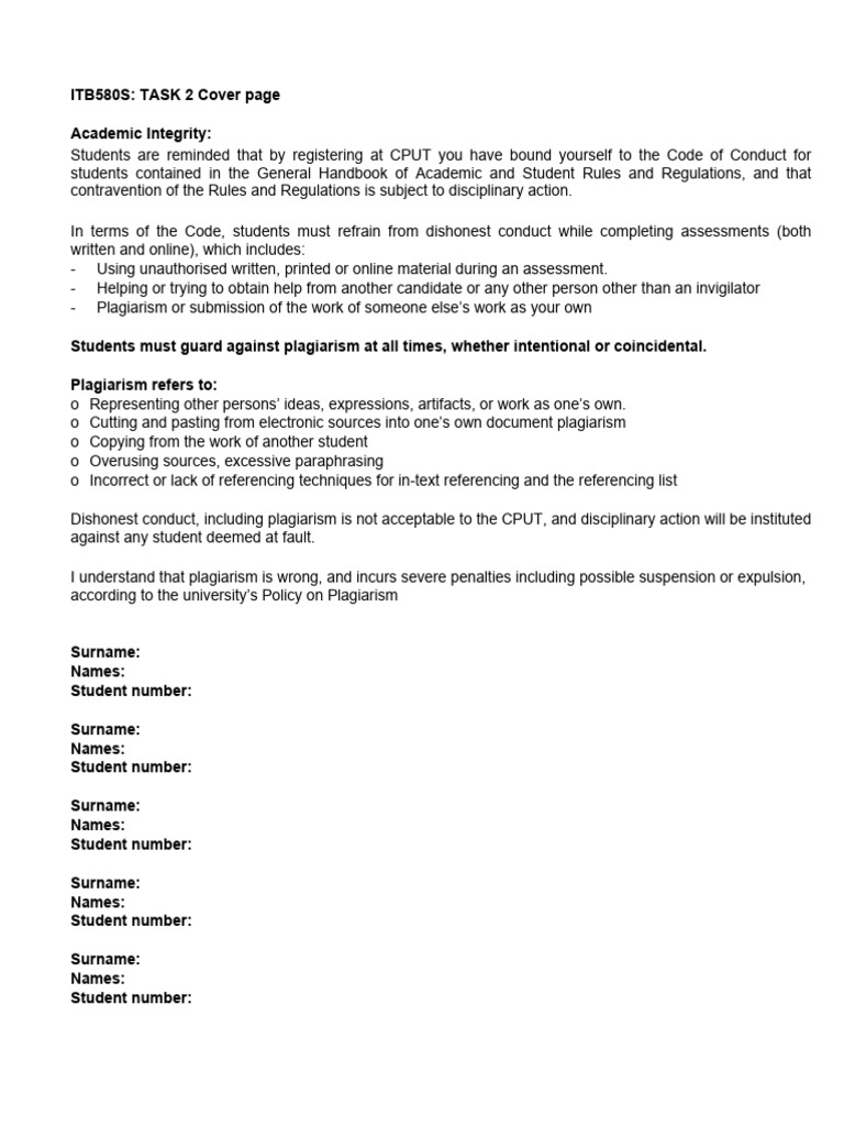 CPUT Academic Integrity Guidelines | PDF