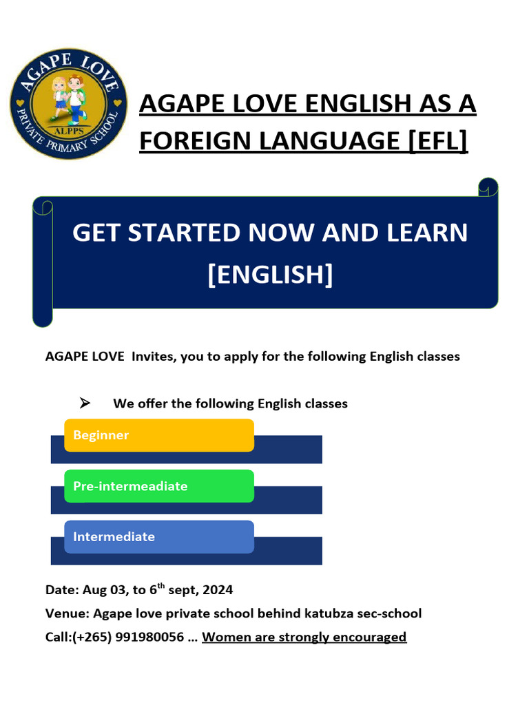 Agape Love EFL Classes: Aug 2024 | PDF