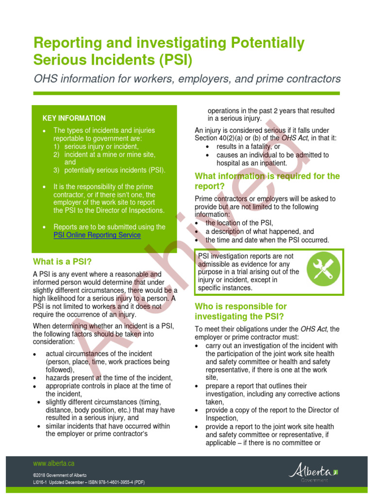 Reporting and Investigating Potential Serious Incidentsli016 1 | PDF ...