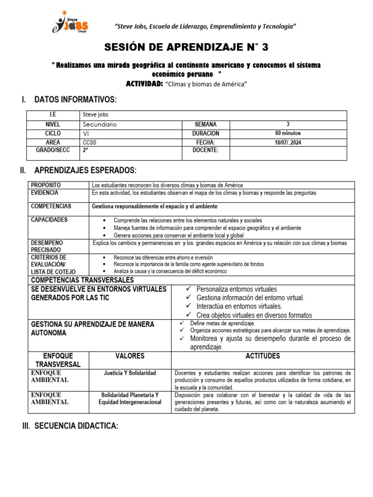 Sesion CCSS 2° Sec-Semana 03 | PDF | Evaluación | Aprendizaje