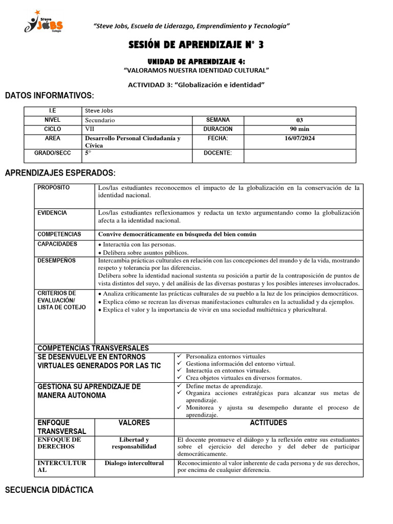 5º DPCC- SES 3 UNI 4 - SEM 03 | PDF | Maestros | Aprendizaje