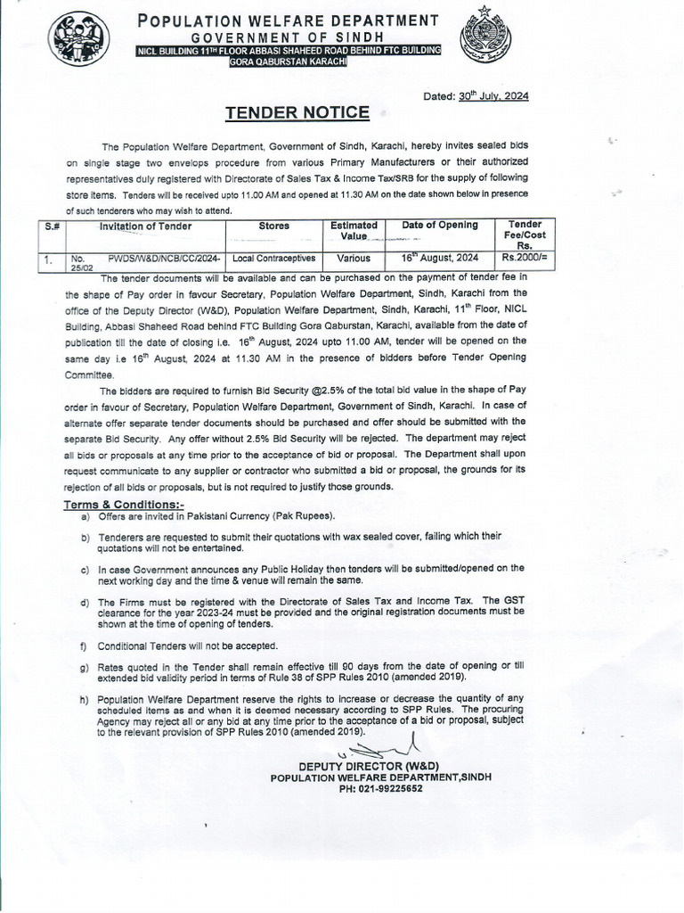 Tender Notice NCB | PDF
