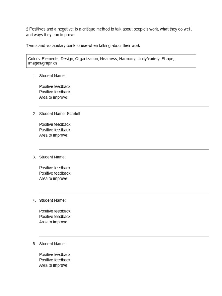 Critique Worksheet Graphic Design | PDF | Language Arts & Discipline ... Critique Worksheet Graphic Design | PDF | Language Arts & Discipline ...