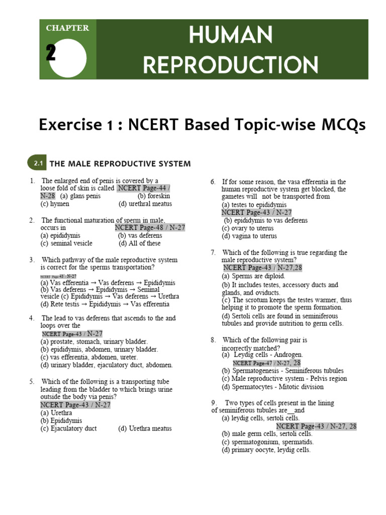 Male and Female Reproductive System MCQs | PDF | Menstrual Cycle ...