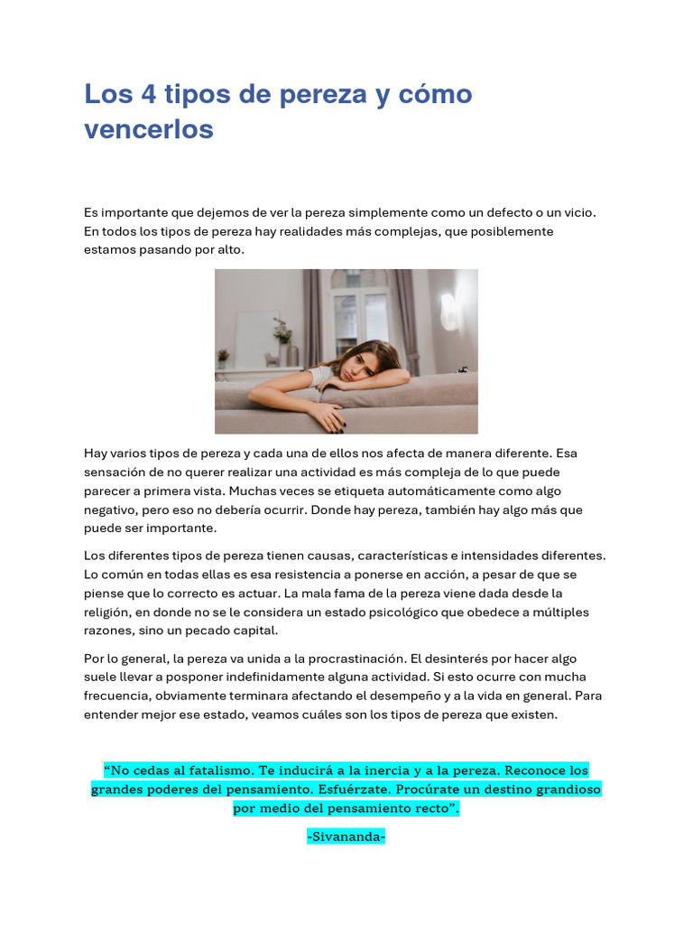 Tipos de pereza y cómo superarlos | PDF | Mente | Motivación