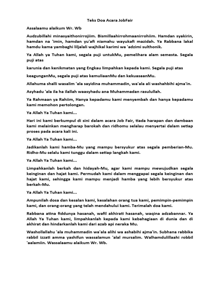 Teks Doa Acara Job Fair | PDF | Agama & Spiritualitas