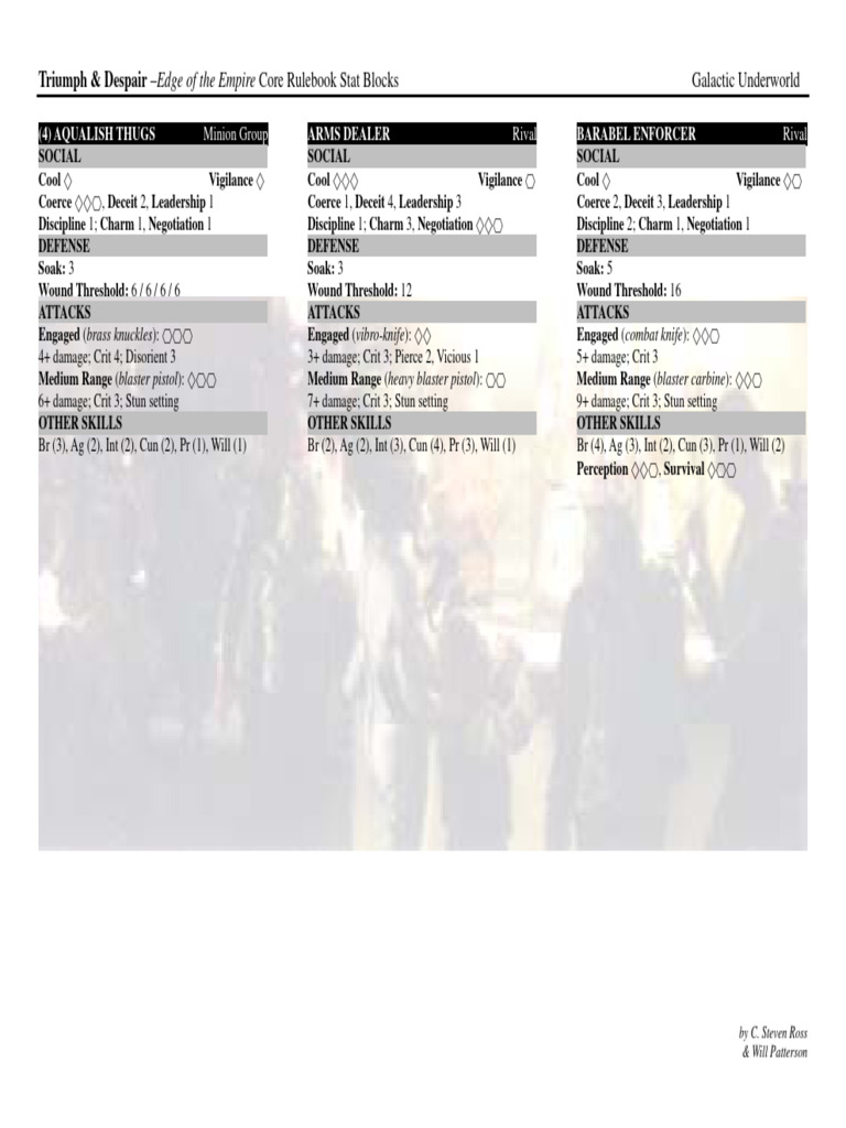 Edge of the Empire Stat Blocks Guide | PDF | Flight