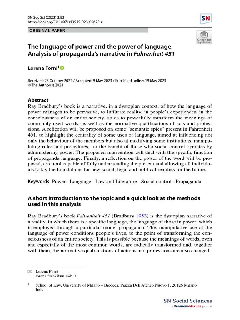 Language in Fahrenheit 451 | PDF | Propaganda | Narrative
