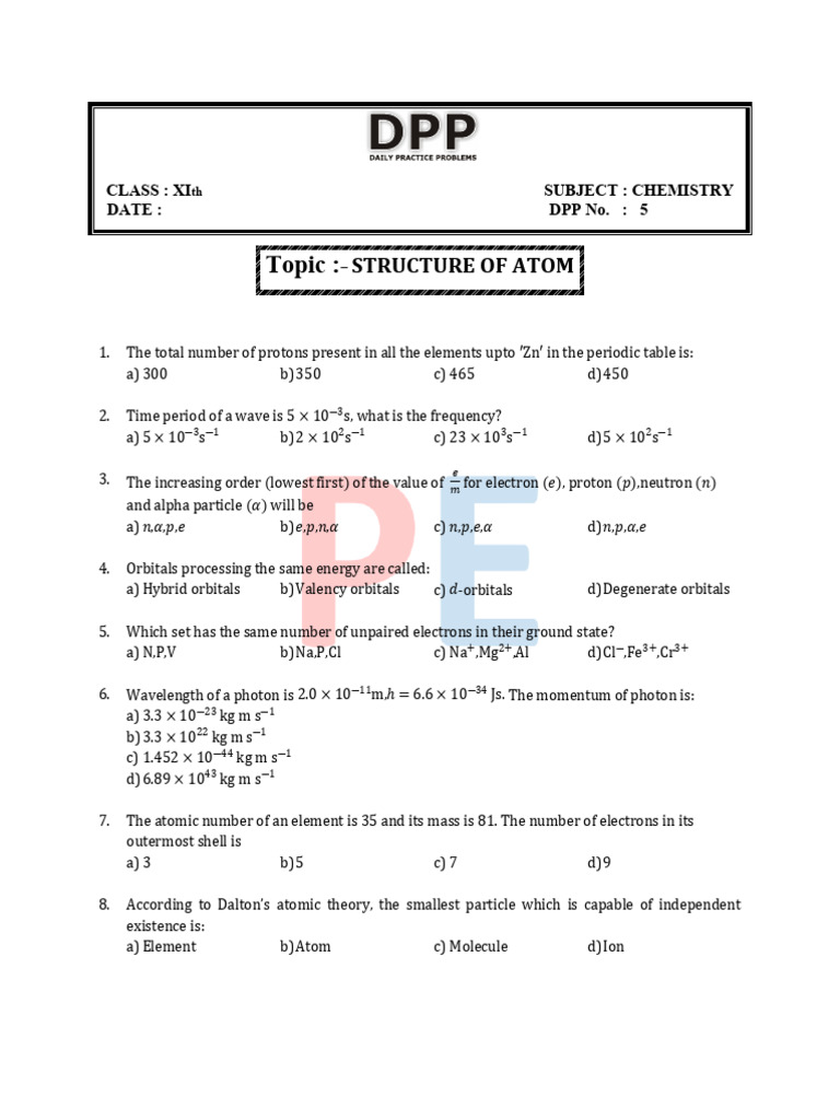 Structure Of Atom Dpp 5 Pdf Electron Atomic Orbital