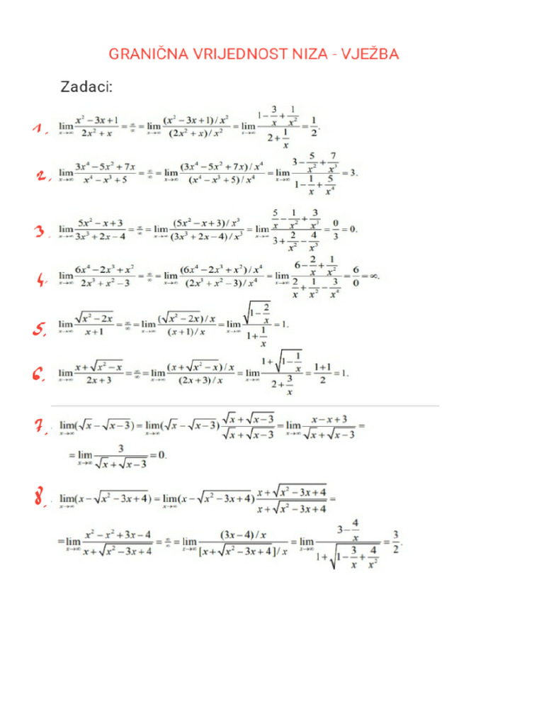 Određivanje Limesa Niza - Vježba | PDF